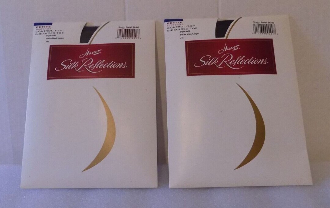 2 Pairs of Vintage Hanes Silk Reflections Pantyhose Black Size Petite ...
