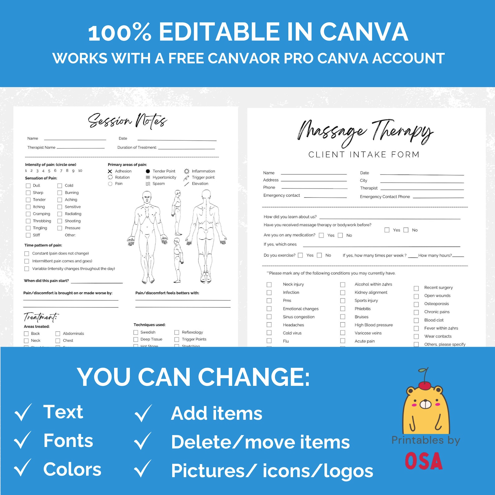 Massage Therapy Forms Bundle - SOAP Notes, Massage Consent, Massage ...