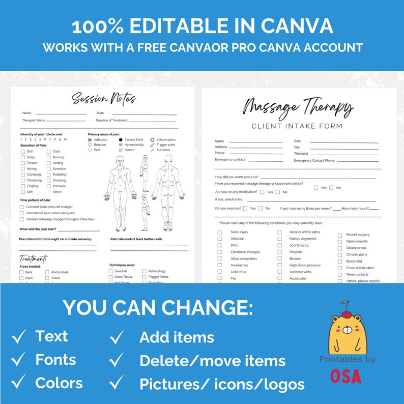 Massage Therapy Forms Bundle - SOAP Notes, Massage Consent, Massage ...