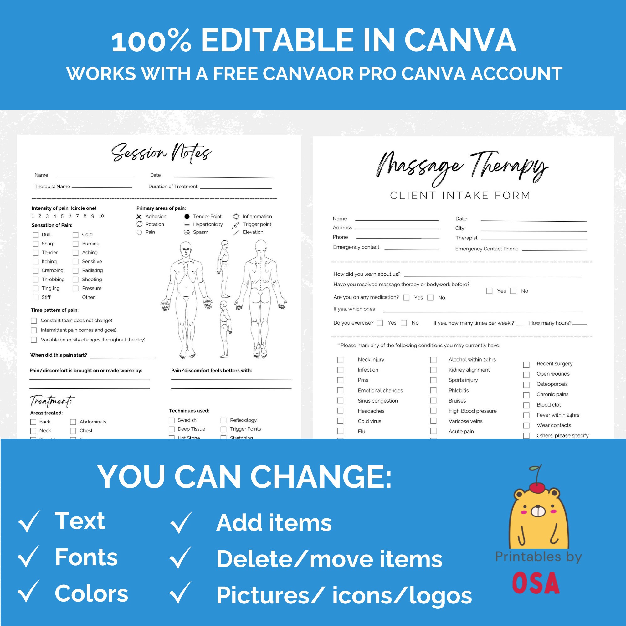 Massage Therapy Forms Bundle - SOAP Notes, Massage Consent, Massage ...