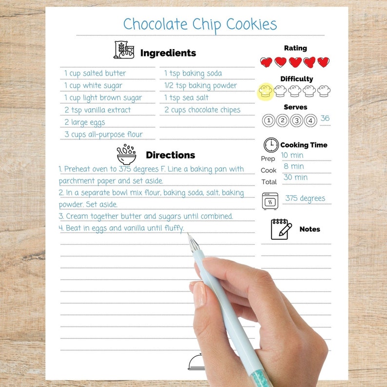 US LETTER SIZE Printable Recipe Template - Etsy
