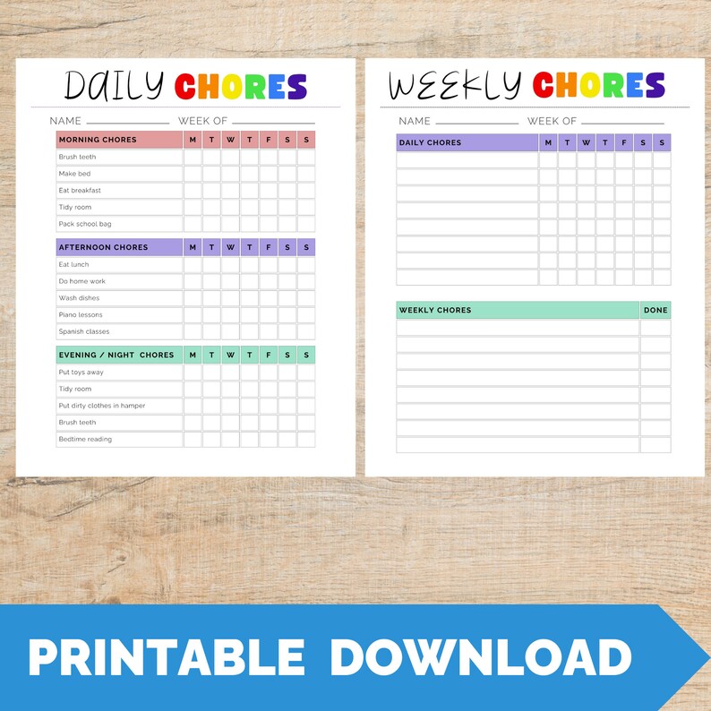 PRINTABLE CHORE CHART - Etsy