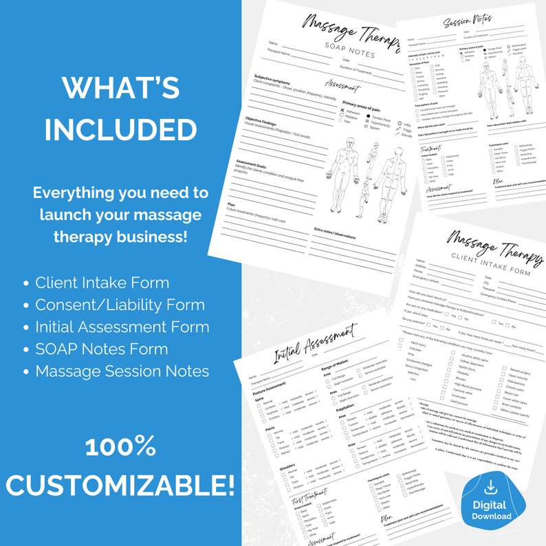 Massage Therapy Forms Bundle - SOAP Notes, Massage Consent, Massage ...