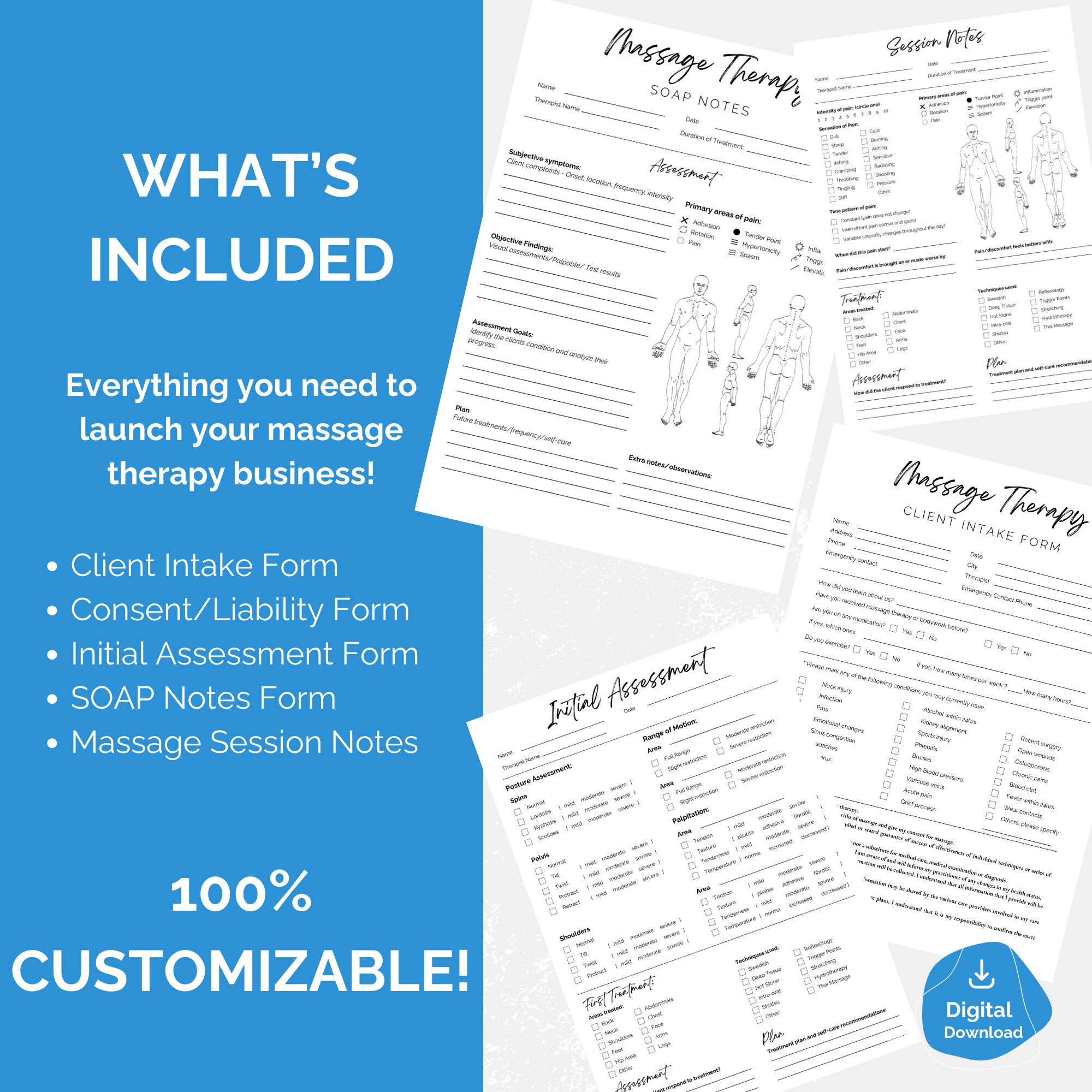 Massage Therapy Forms Bundle - SOAP Notes, Massage Consent, Massage ...