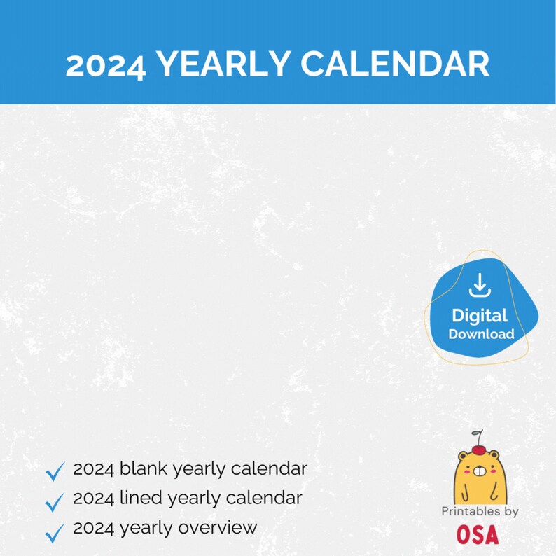 2024 Calendar Printable PDF, Horizontal Layout, A4, Letter Size ...