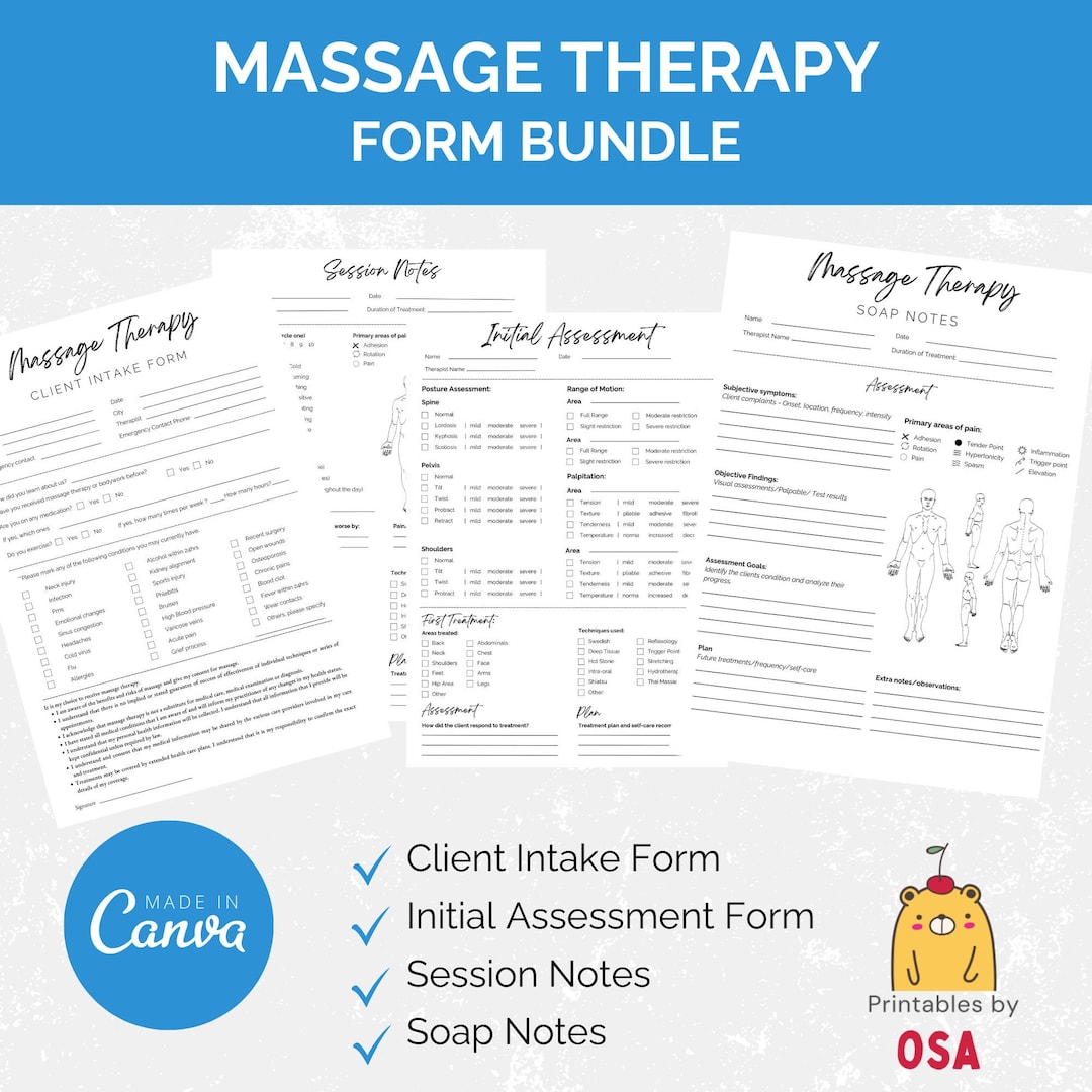 Massage Therapy Forms Bundle - SOAP Notes, Massage Consent, Massage ...