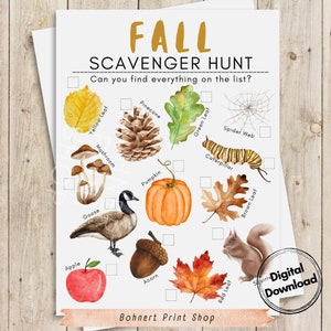 Printable Fall Scavenger Hunt, Outdoor Treasure Hunt, Autumn Activity ...