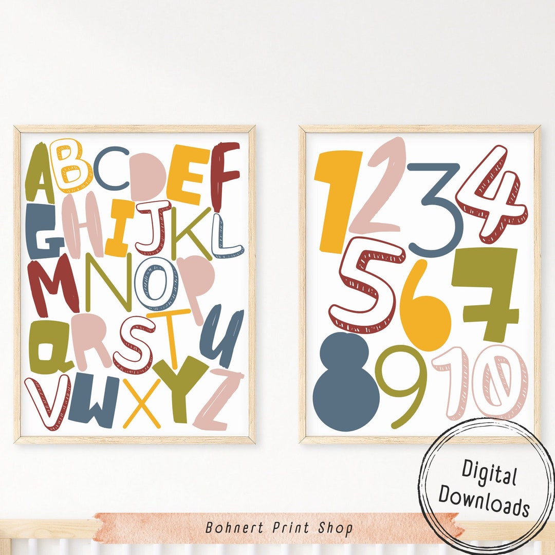 Rainbow Alphabet and Numbers Posters, Printable Set of 2 Educational ...