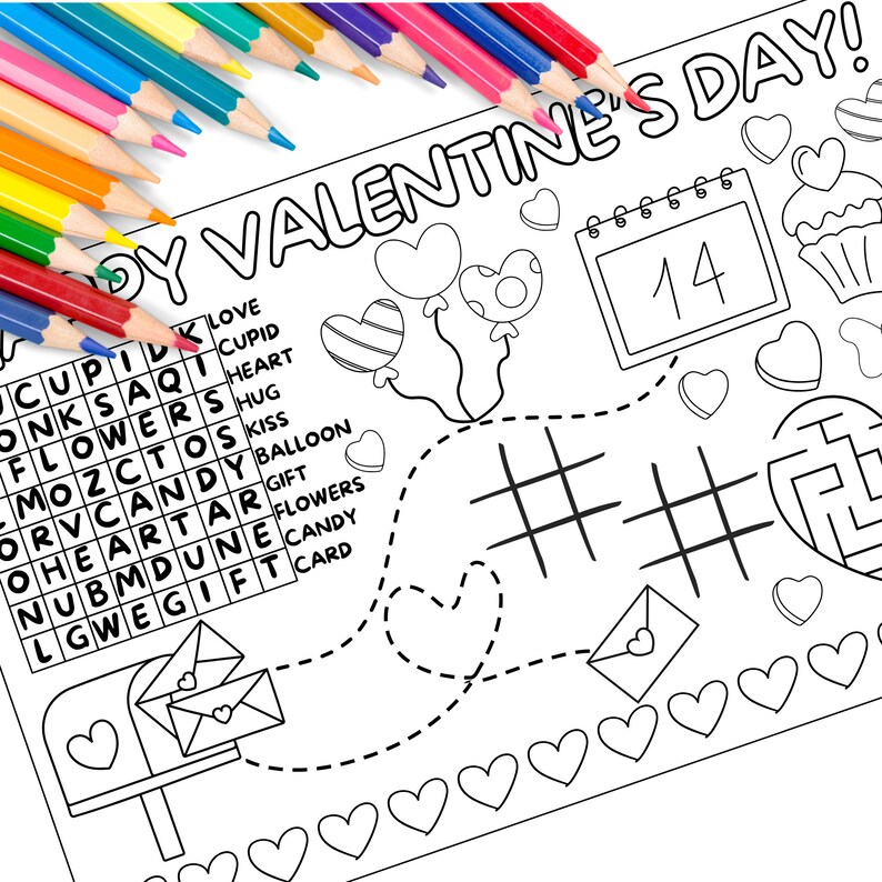 Printable Valentine's Day Placemats Set of 5 Kids Valentine's Day ...