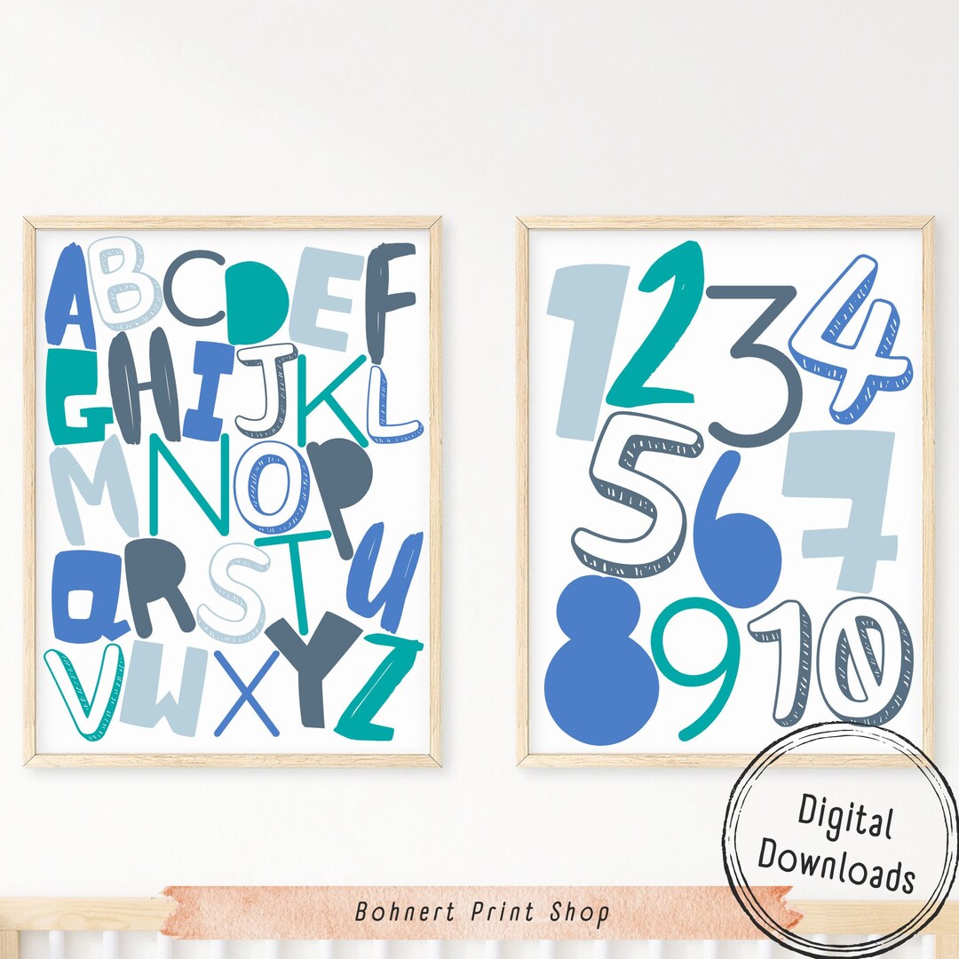 Blue Alphabet and Counting Poster, Printable Set of 2, Montessori ...