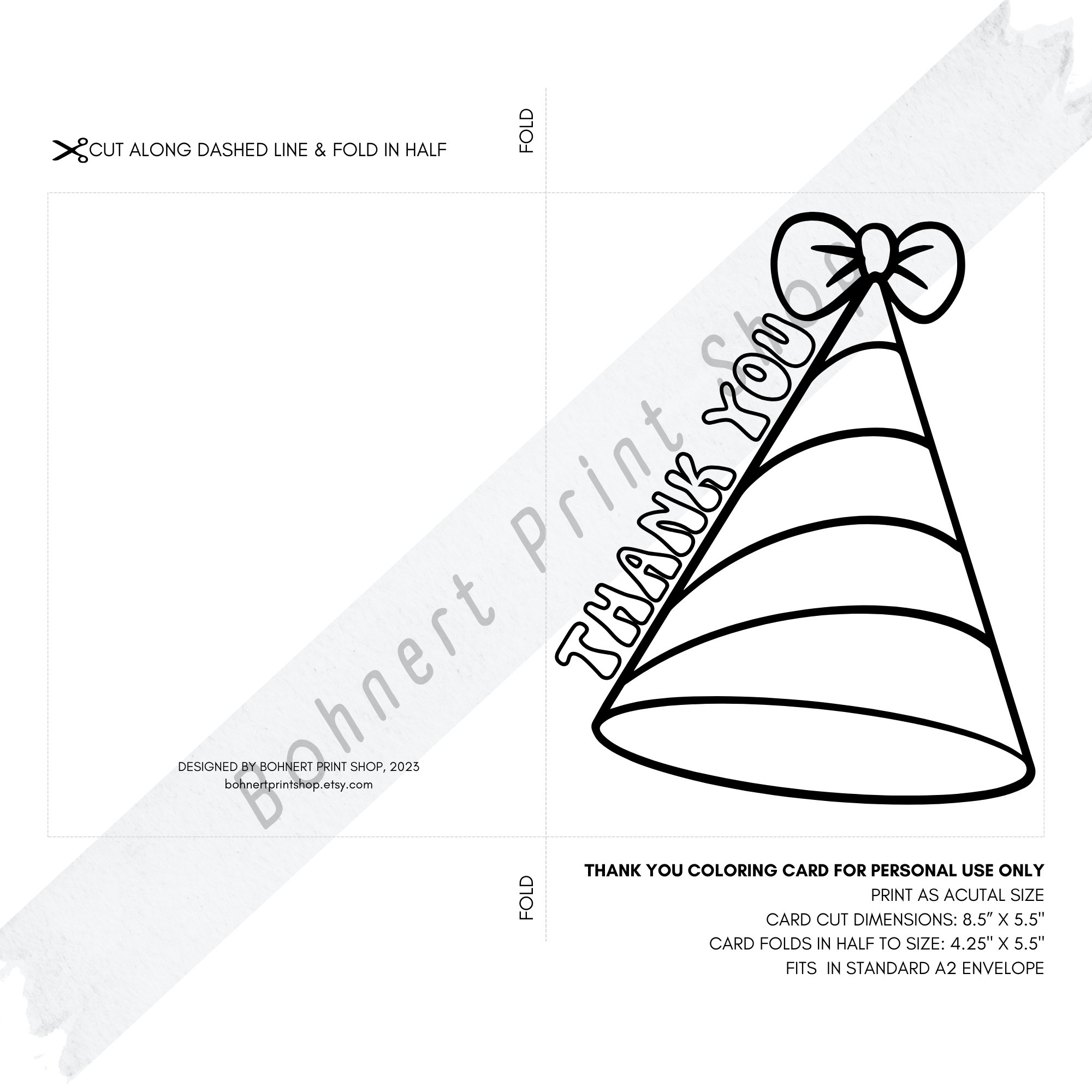 Birthday Theme Kid Coloring Printable Thank You Cards | Set of 7 Kid ...