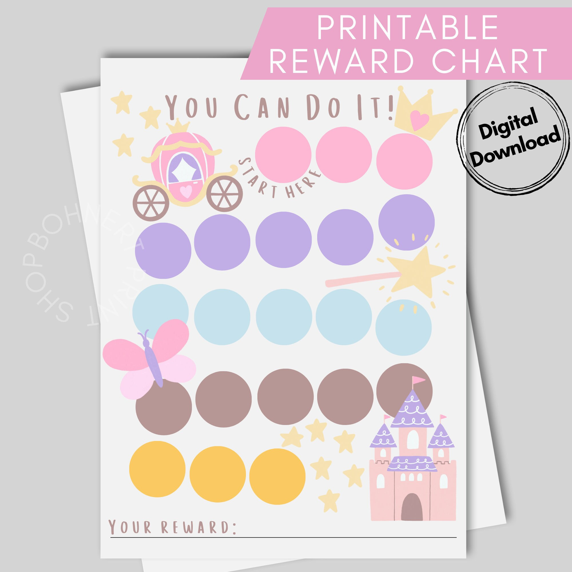 Kids Princess Reward Chart, Printable Girls Behavior Chart, Butterfly ...