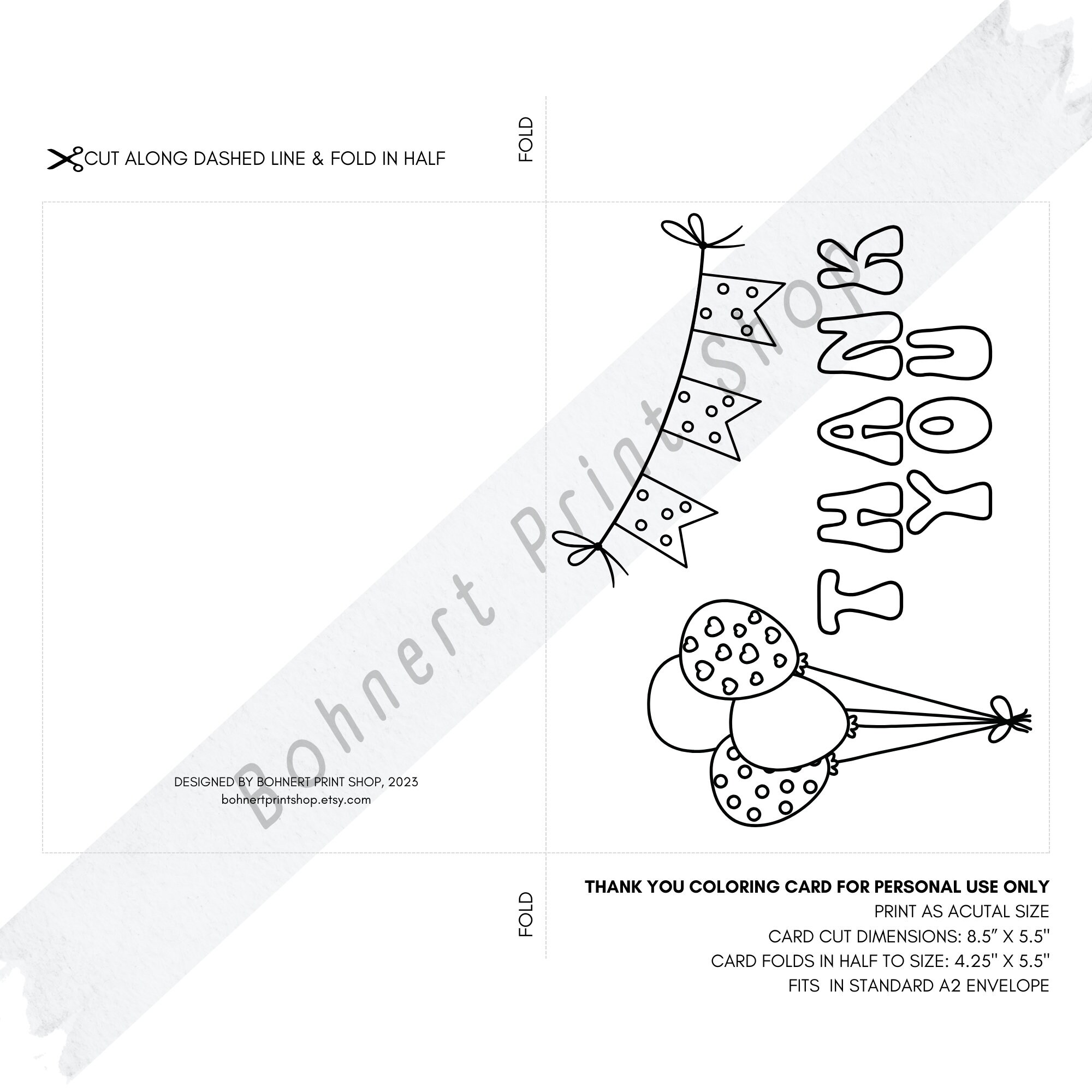 Birthday Theme Kid Coloring Printable Thank You Cards | Set of 7 Kid ...