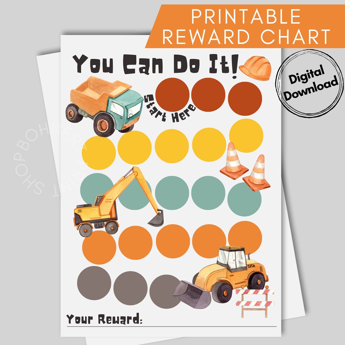 Construction Reward Chart, Printable Dump Truck Behavior Chart, Sticker ...