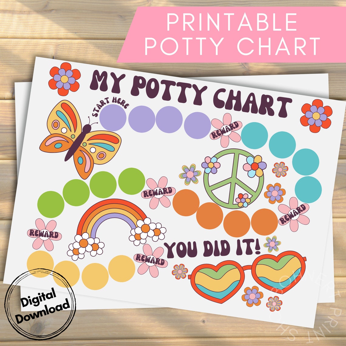 Flower Power Toddler Potty Training Chart, Kids Sticker Chart, Reward ...