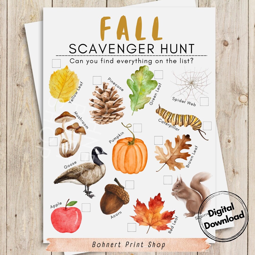 Printable Fall Scavenger Hunt, Outdoor Treasure Hunt, Autumn Activity ...