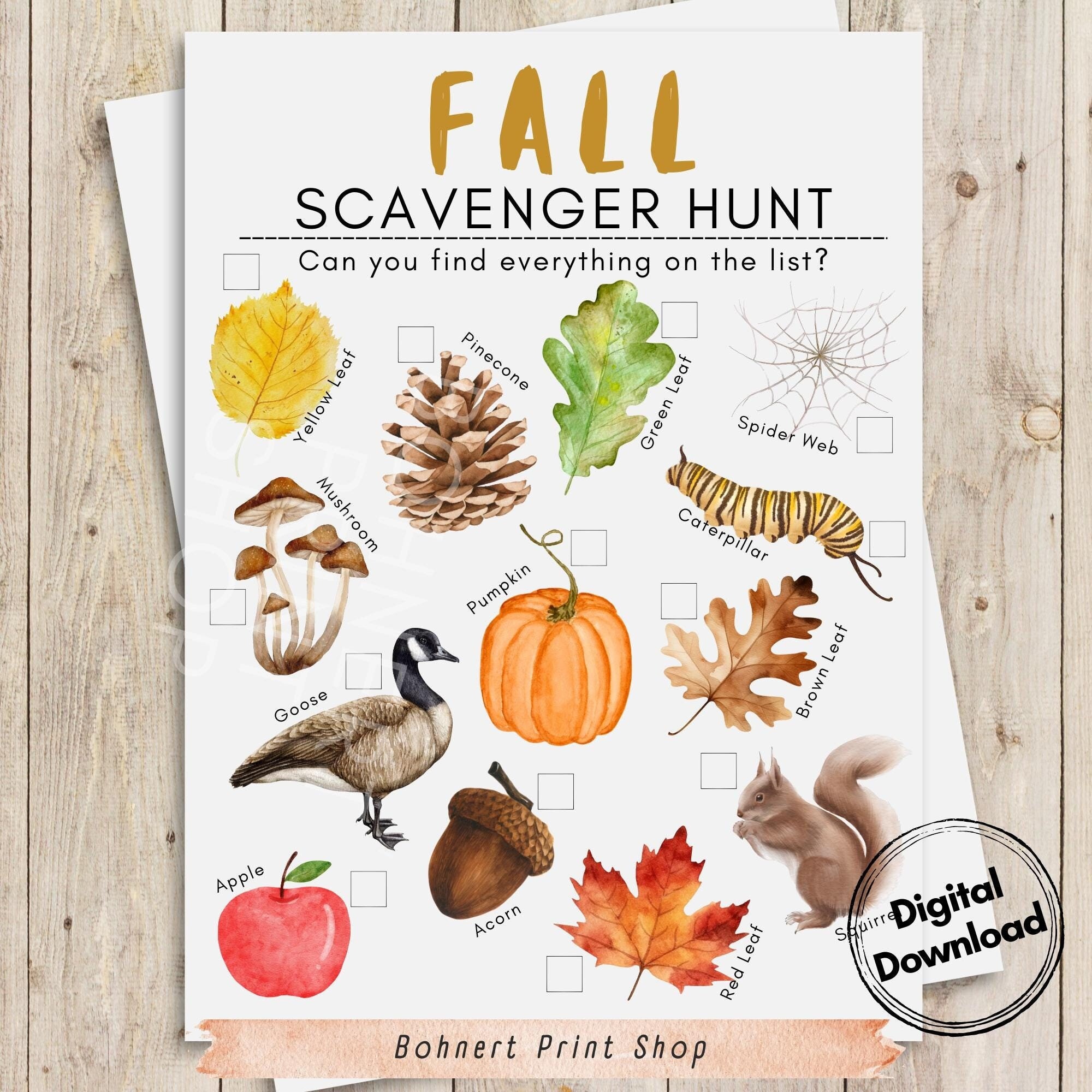 Printable Fall Scavenger Hunt, Outdoor Treasure Hunt, Autumn Activity ...