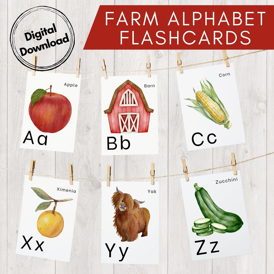 26 Farm Alphabet Flashcards, Educational Printable Cards, Homeschool ...
