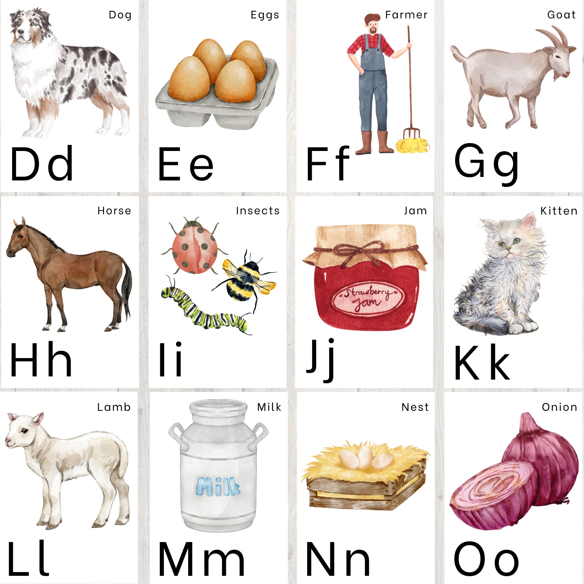 26 Farm Alphabet Flashcards, Educational Printable Cards, Homeschool ...