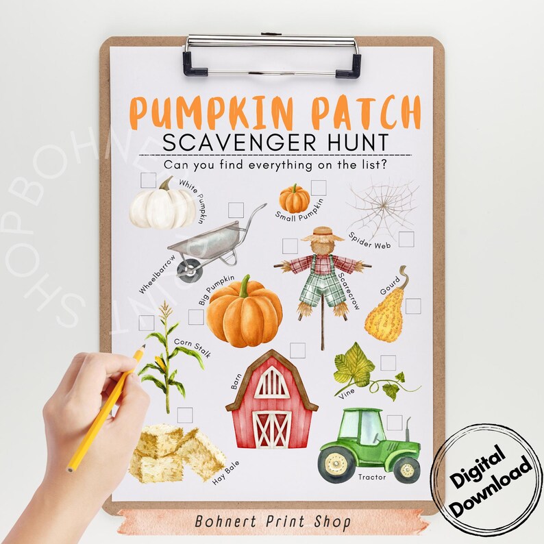 Printable Pumpkin Patch Scavenger Hunt, Kids Pumpkin Treasure Hunt ...