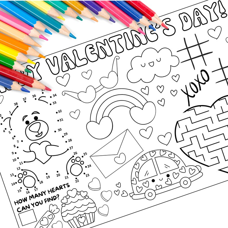 Printable Valentine's Day Placemats Set of 5 Kids Valentine's Day ...