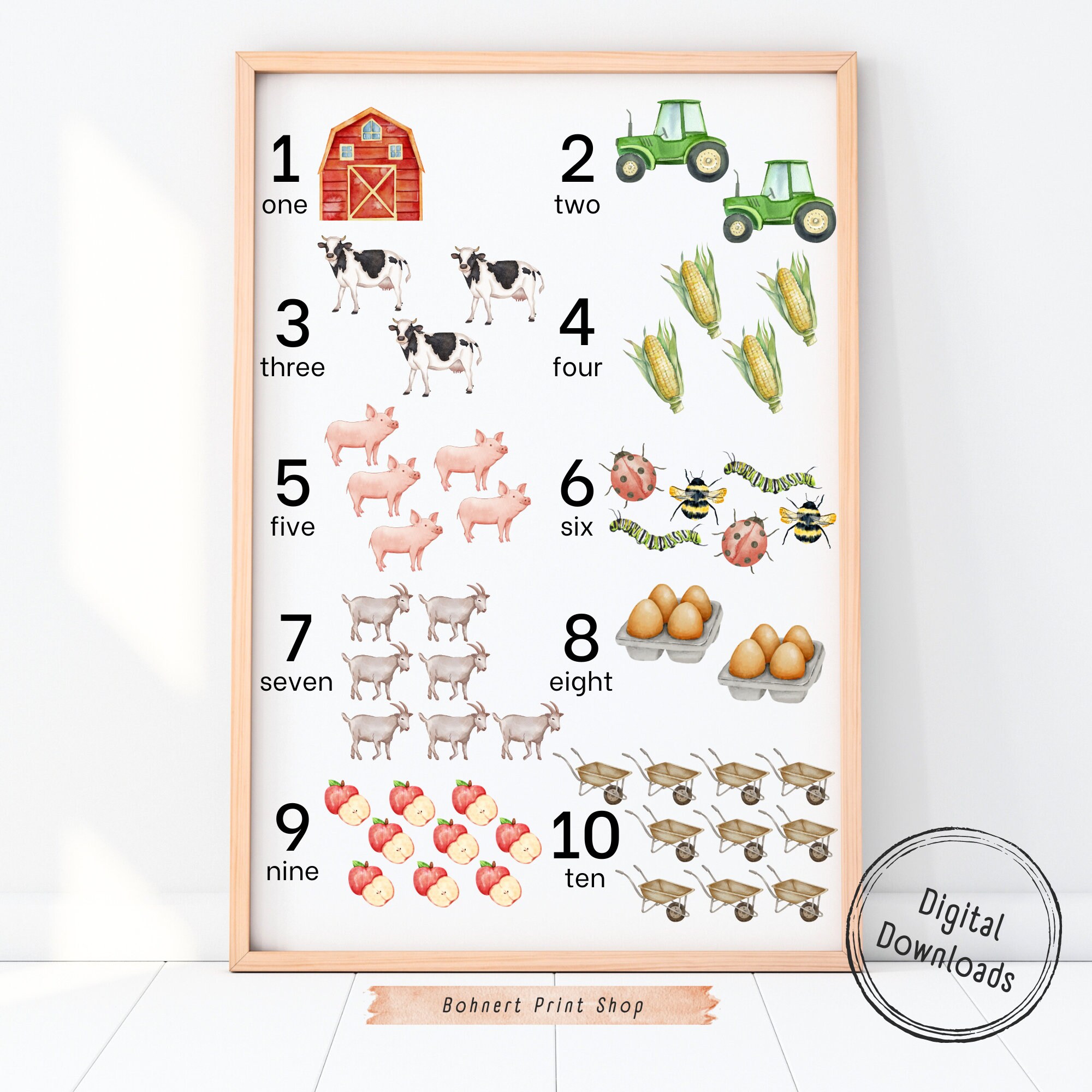 Farm Alphabet and Counting Posters, Printable Set of 2, Learning Tools ...