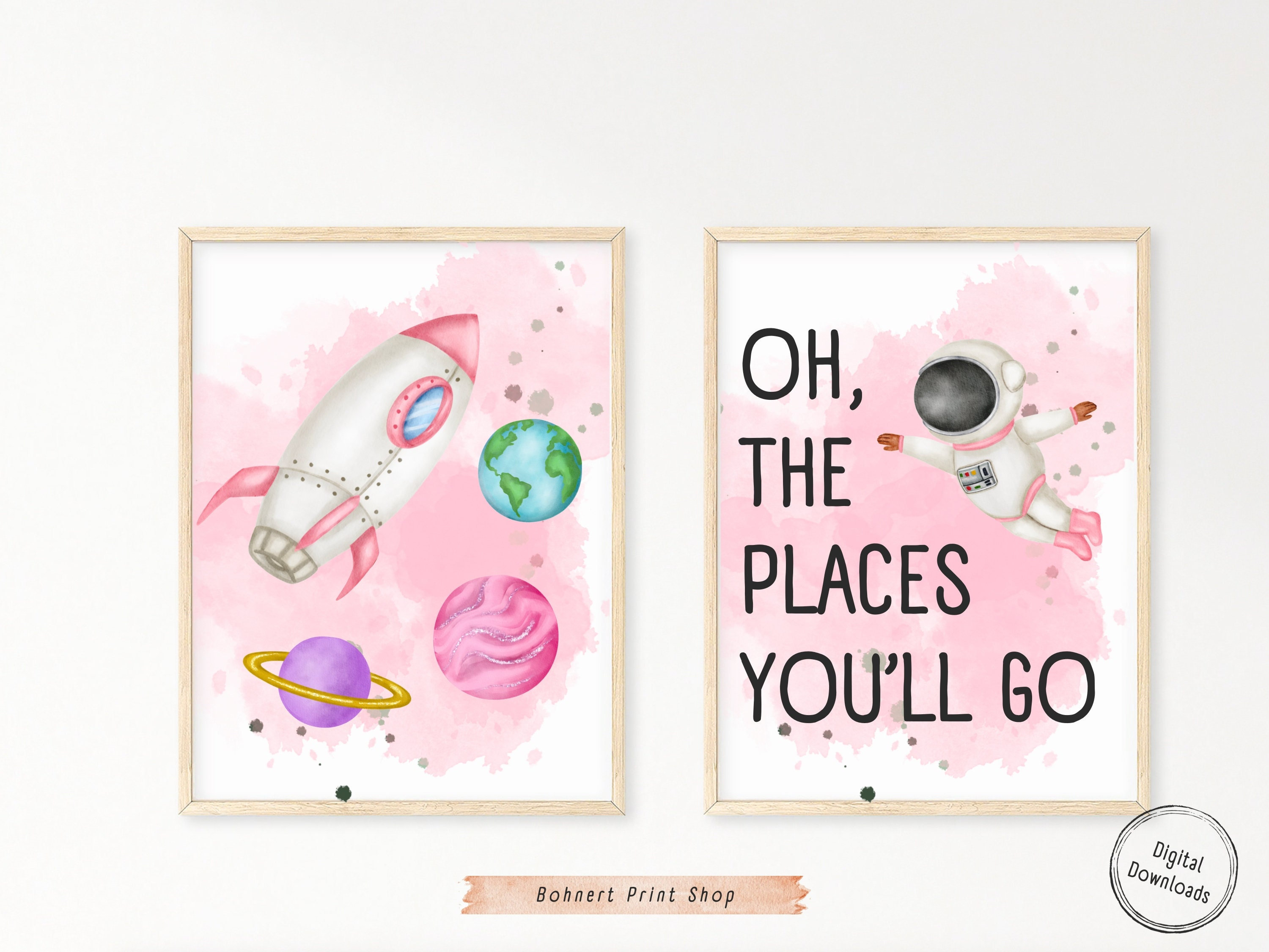 Oh, the Places You'll Go | Pink Astronaut Kids Art | Pink Kids Room ...
