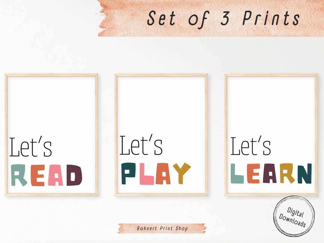 Let's Read, Let's Learn, Let's Play Posters Kids Reading Corner Print ...