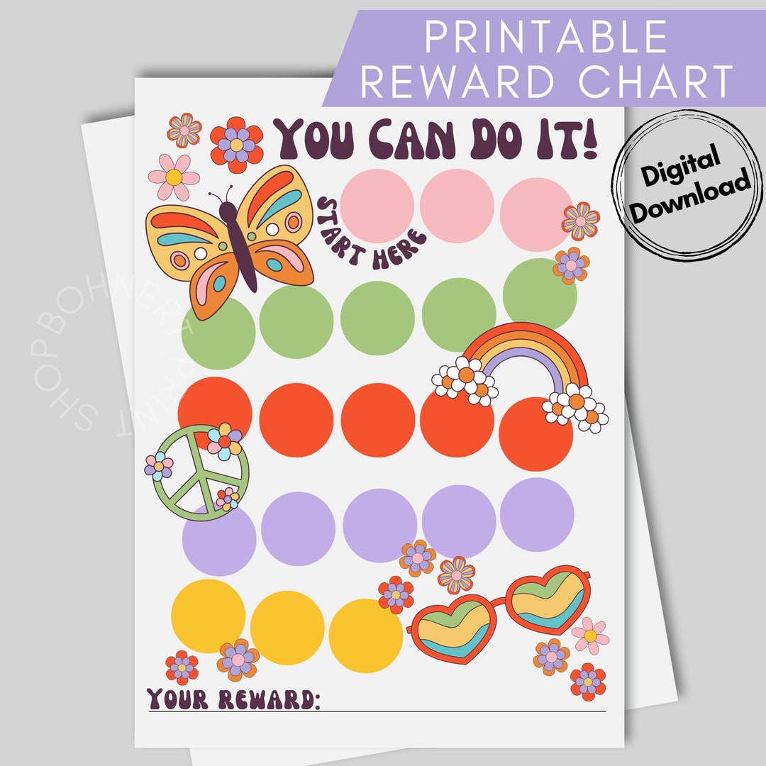 Kids Flower Reward Chart, Printable Groovy Behavior Chart, Butterfly ...