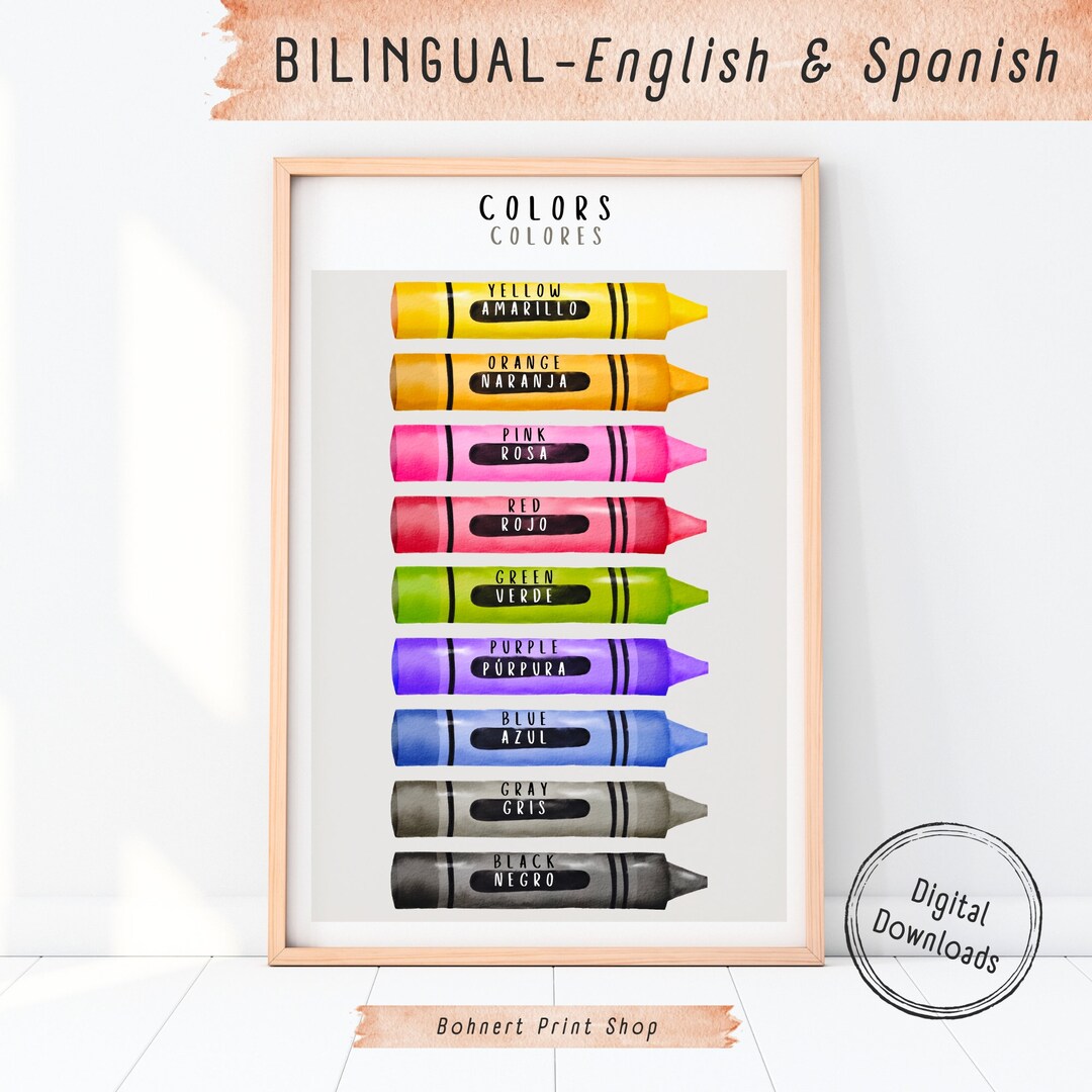 Bilingual Poster for Kids, Montessori Learning Print, Kids Colors ...