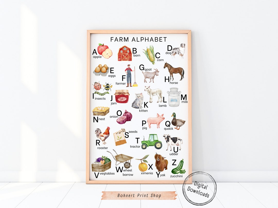Farm Alphabet Poster Kids Educational Poster Farm Theme - Etsy