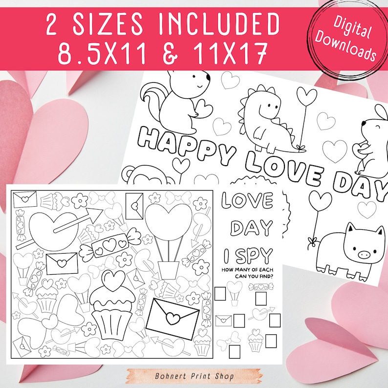 Printable Valentine's Day Placemats Set of 5 Kids Valentine's Day ...