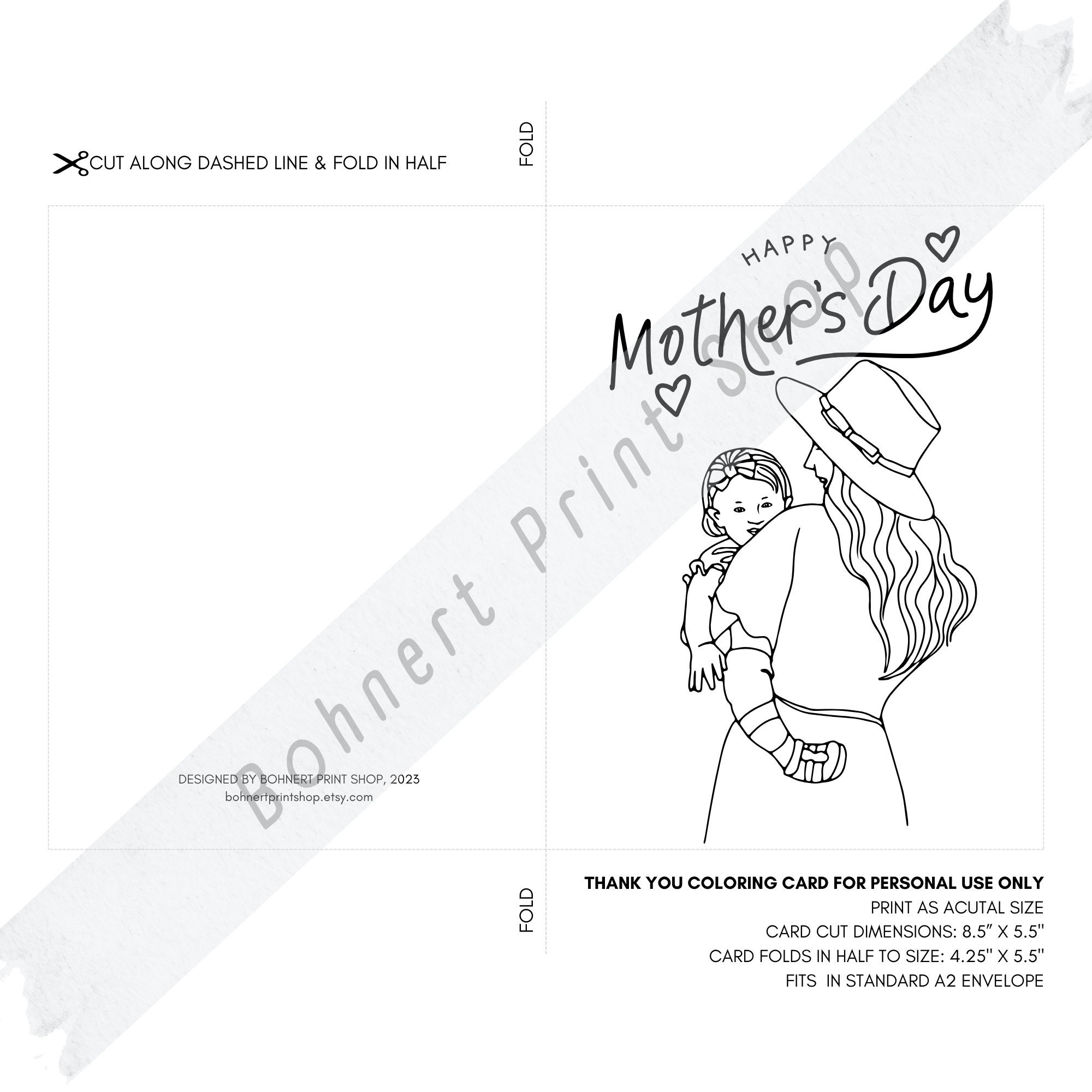 Mother's Day Coloring Printable Cards Set of 7 Kids Coloring Cards ...