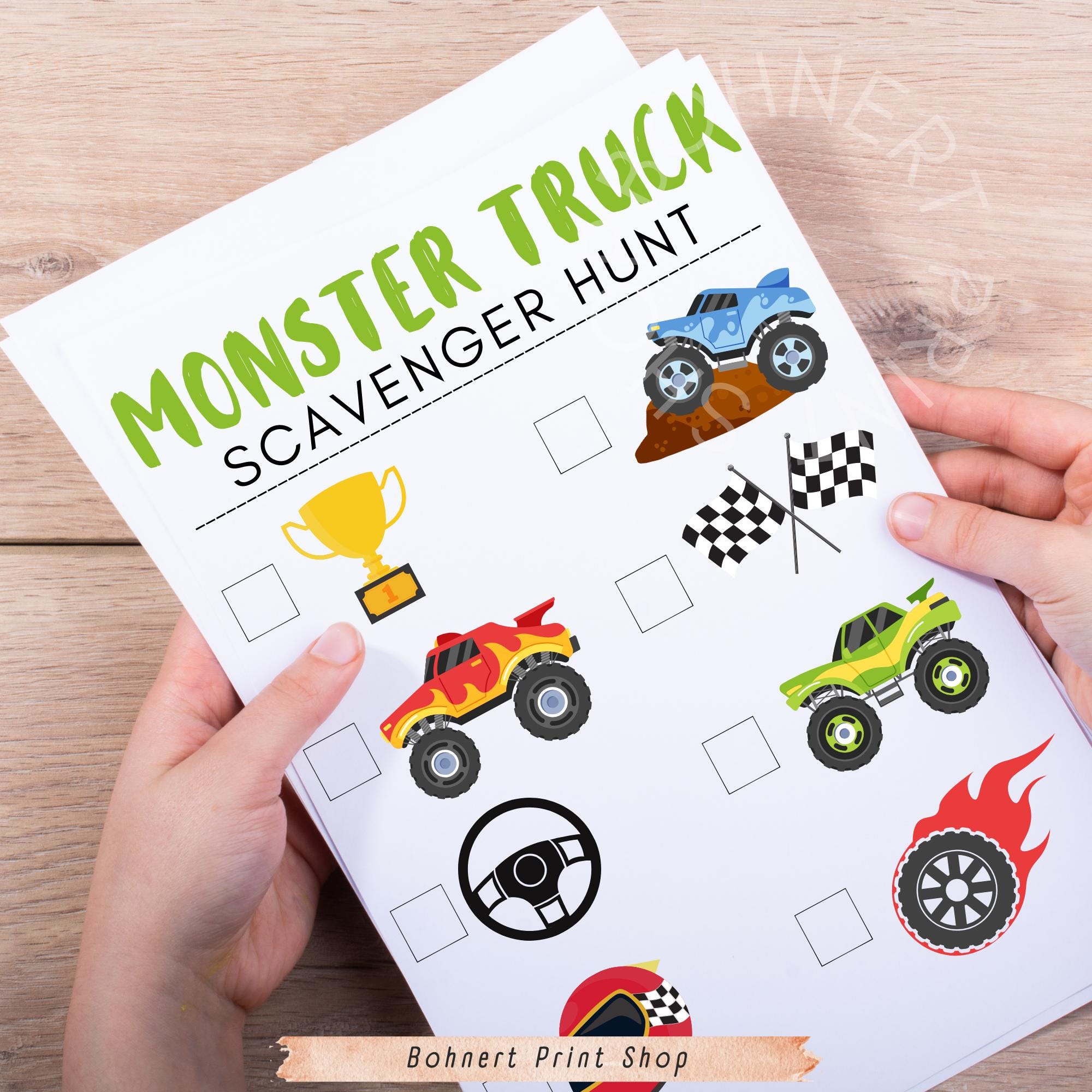 Monster Truck Scavenger Hunt - Interactive Party Game for Kids, Indoor ...