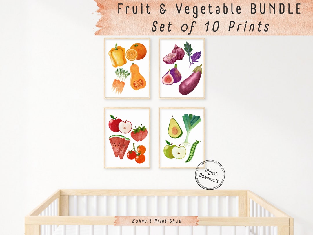 Fruit & Vegetable Set of 10 Posters Kids Room Posters Farmers Market ...