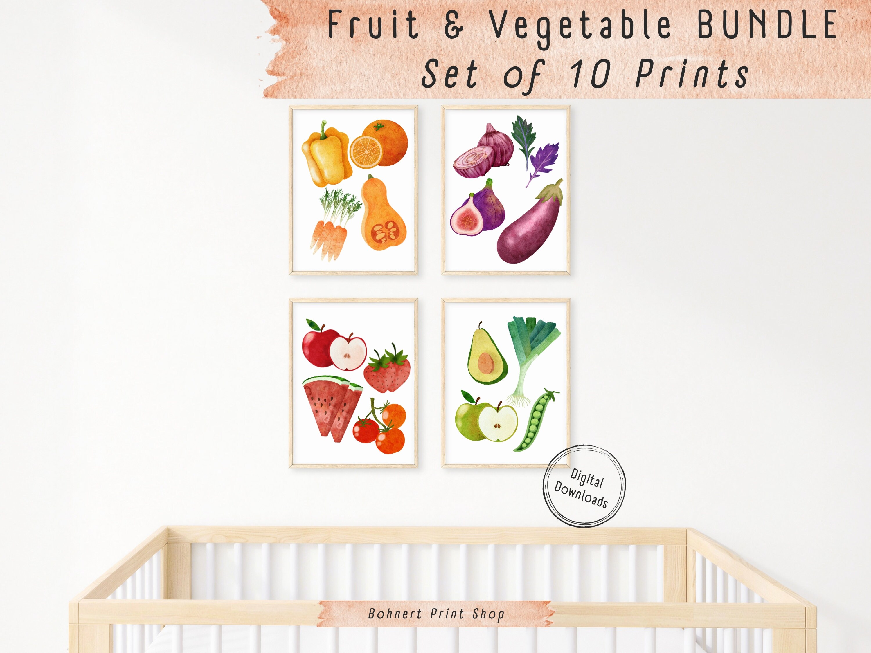 Fruit & Vegetable Set of 10 Posters Kids Room Posters Farmers Market ...