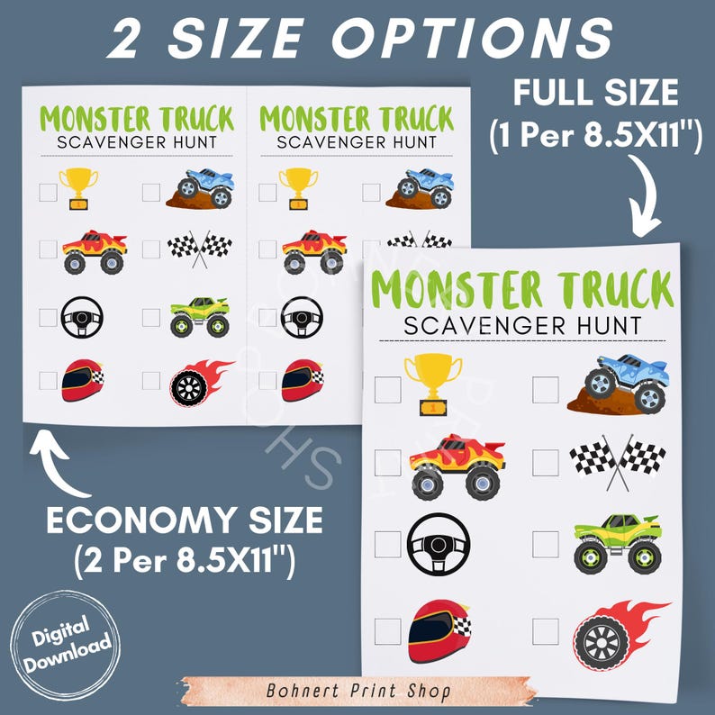 Monster Truck Scavenger Hunt - Interactive Party Game for Kids, Indoor ...