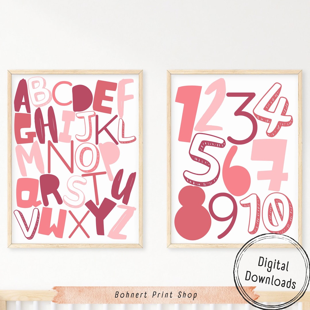 Pink Alphabet and Counting Poster, Printable Wall Art, Montessori ...