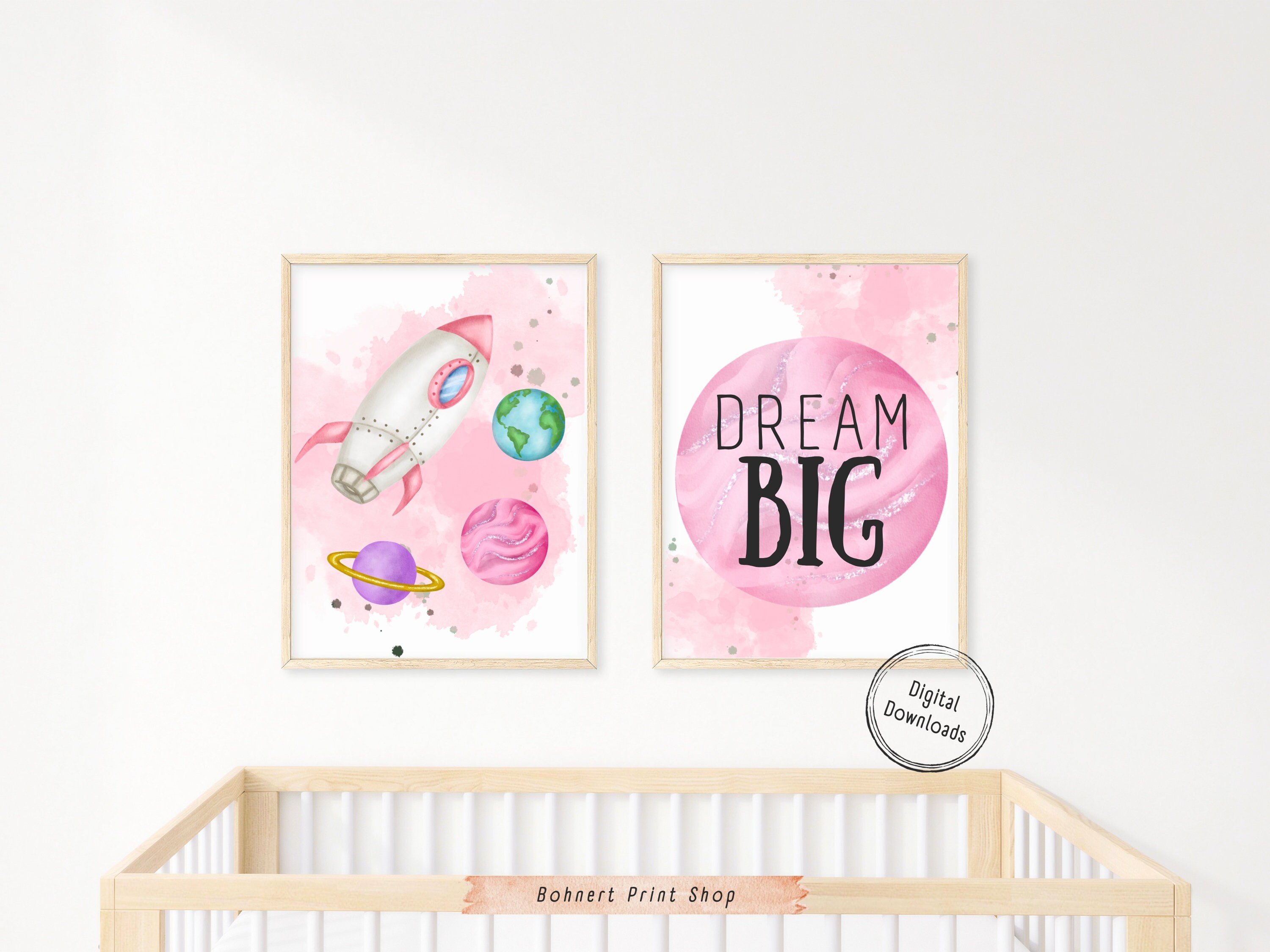 Pink Outer Space Wall Art | Pink Astronaut Nursery Décor | Girls Space ...