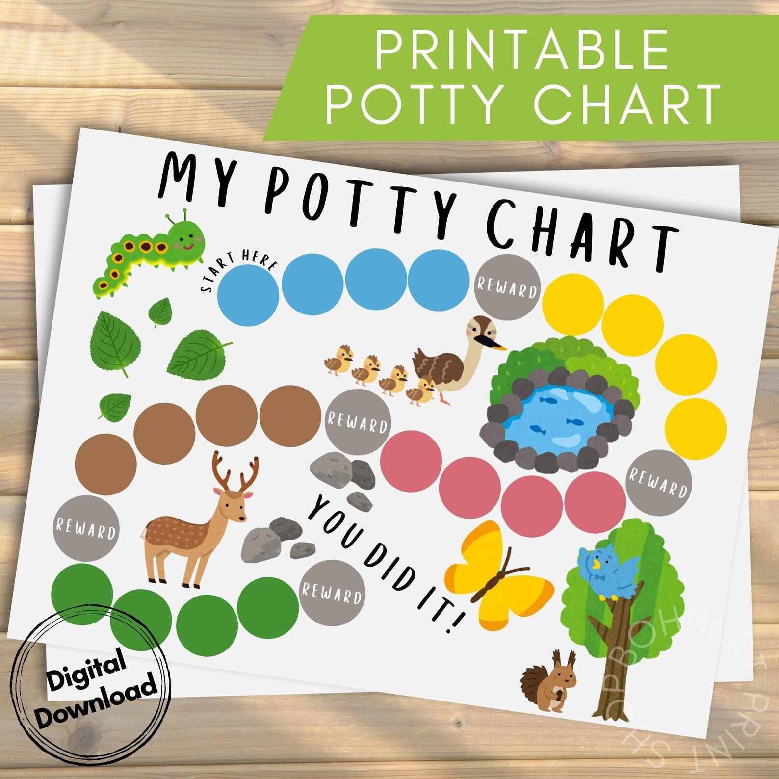 Nature Potty Chart - Fun Toddler Potty Training, Kids Sticker Chart ...