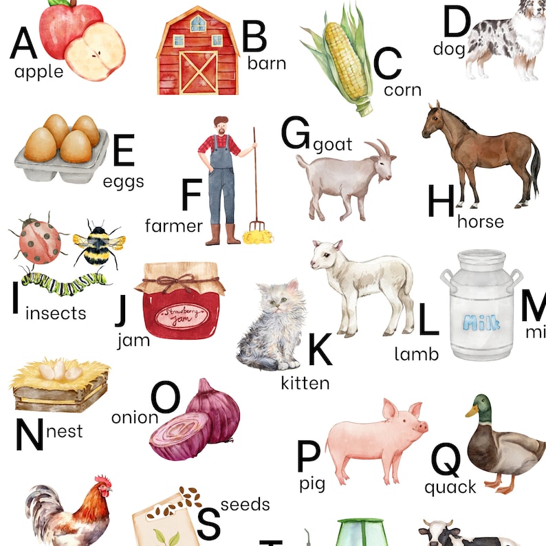 Farm Alphabet and Counting Posters, Printable Set of 2, Learning Tools ...
