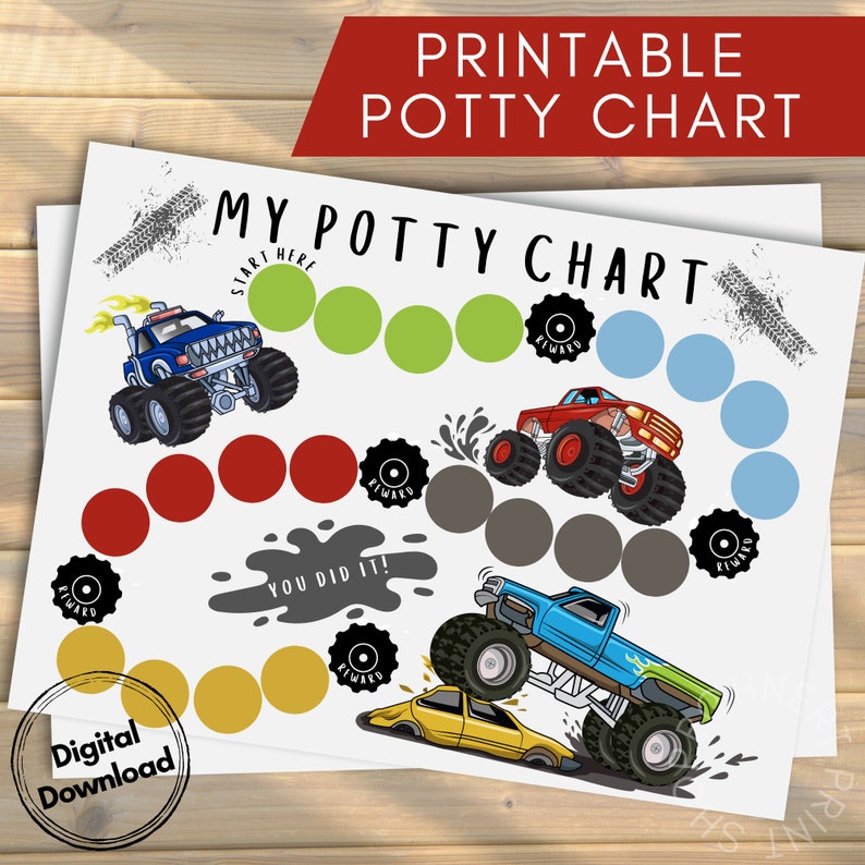 Monster Truck Potty Chart - Fun Toddler Potty Training, Kids Sticker ...