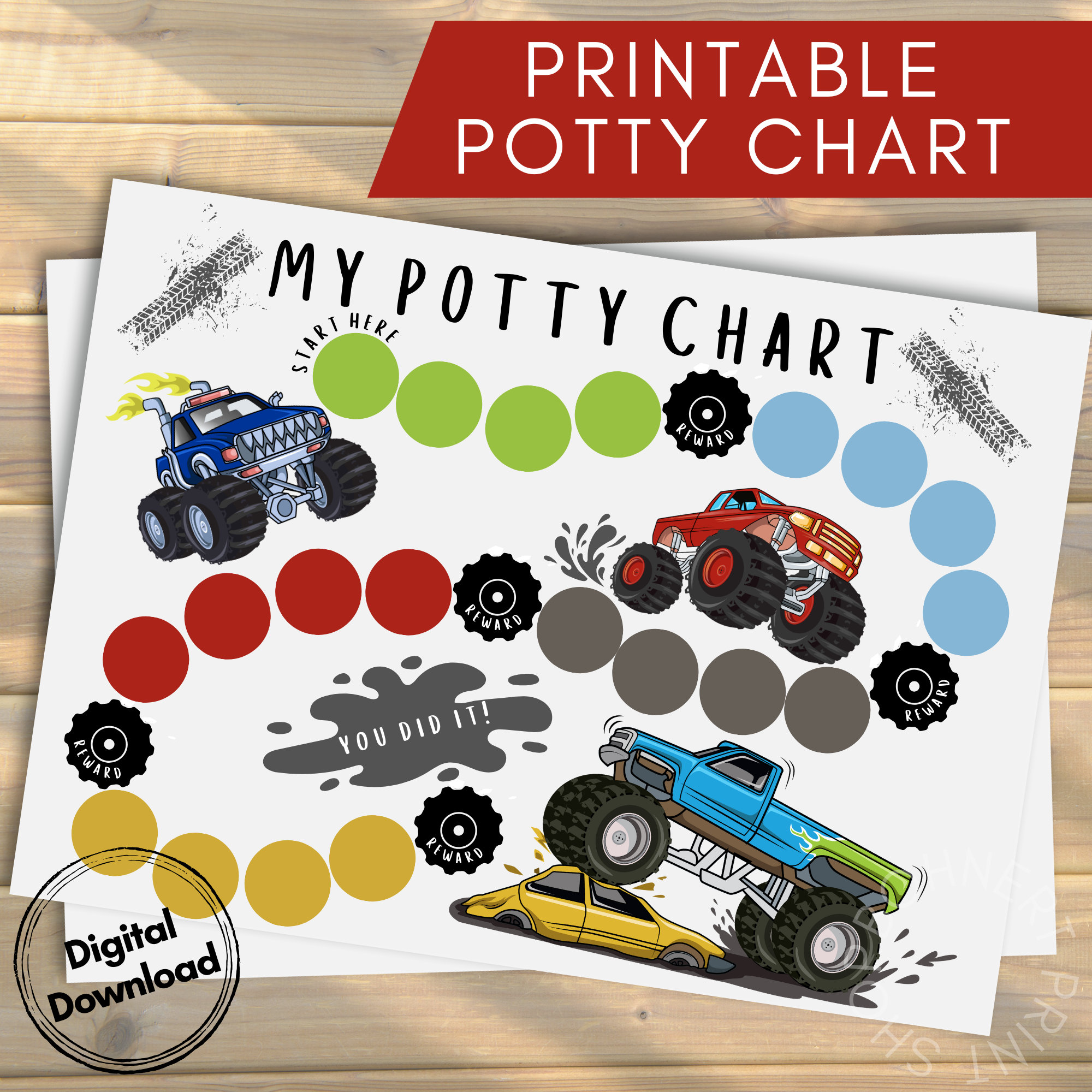 Monster Truck Potty Chart - Fun Toddler Potty Training, Kids Sticker ...