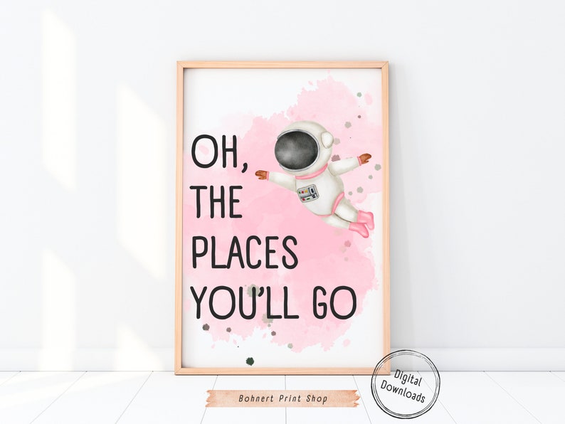 Oh, the Places You'll Go | Pink Astronaut Kids Art | Pink Kids Room ...