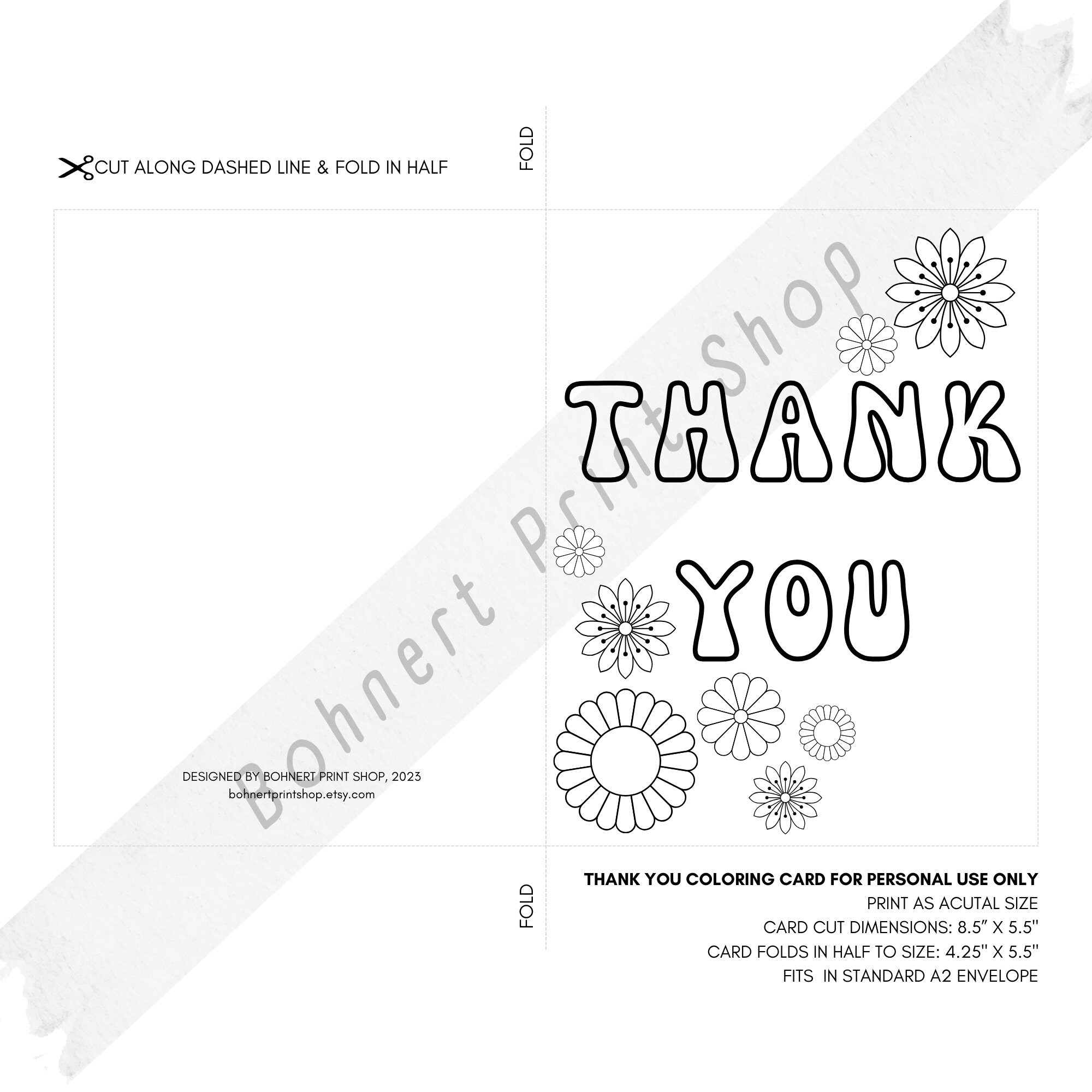 Printable Coloring Thank You Cards Set of 8 DIY Cards Kids Coloring ...