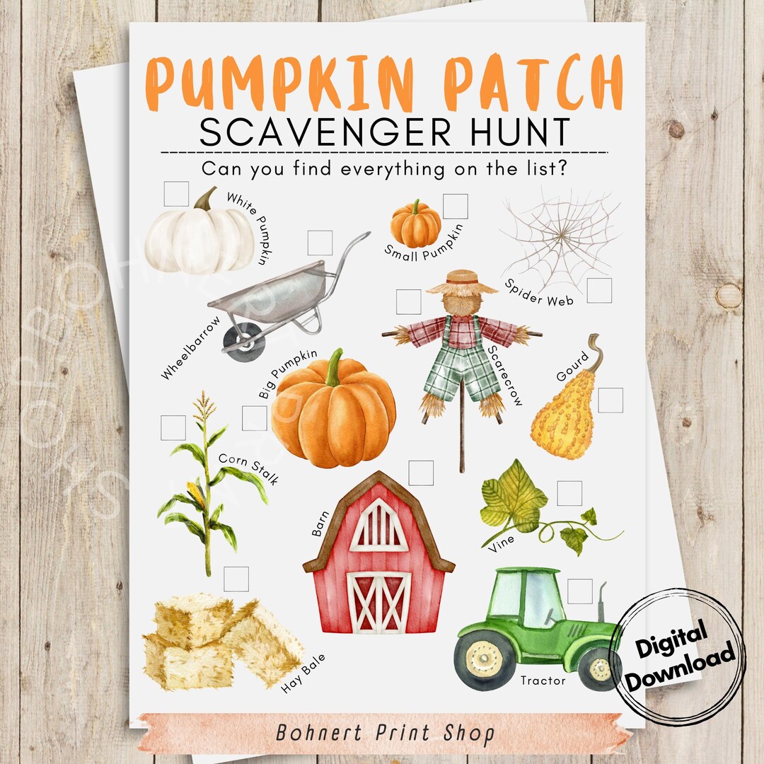 Printable Pumpkin Patch Scavenger Hunt, Kids Pumpkin Treasure Hunt ...