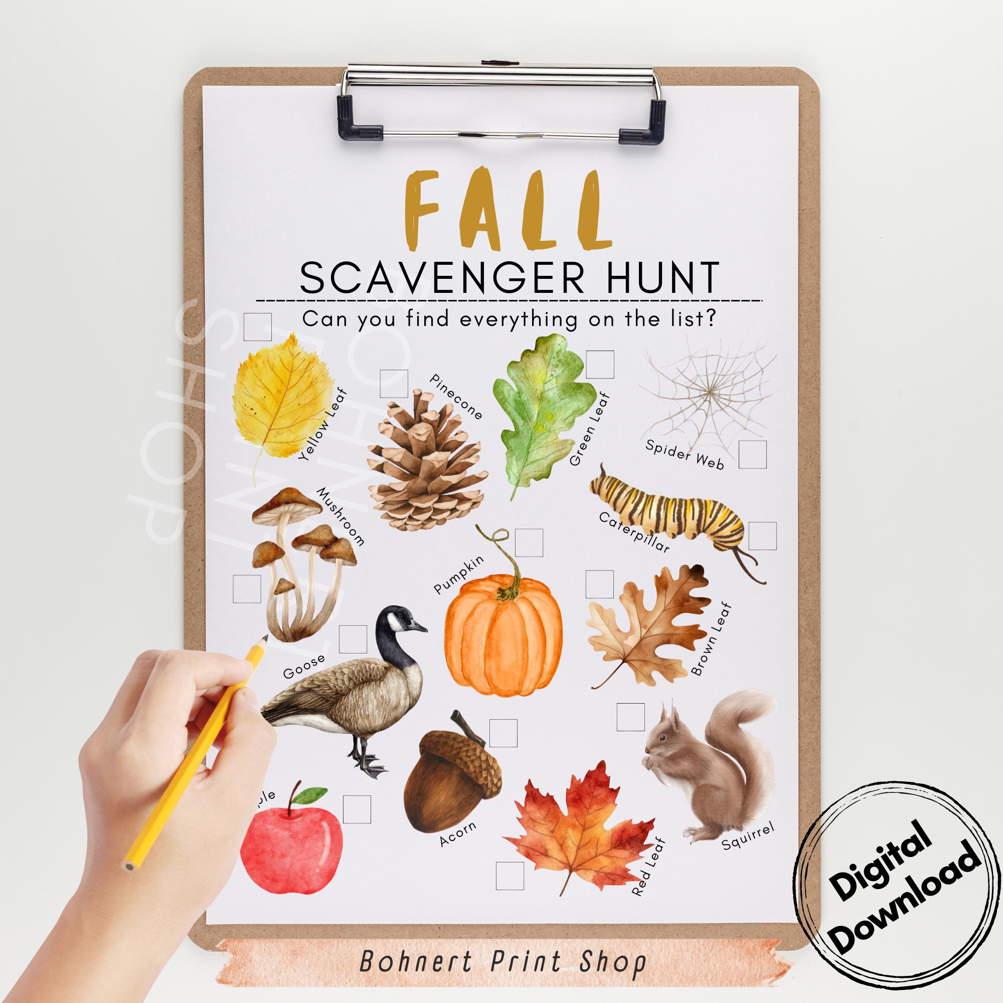 Printable Fall Scavenger Hunt, Outdoor Treasure Hunt, Autumn Activity ...