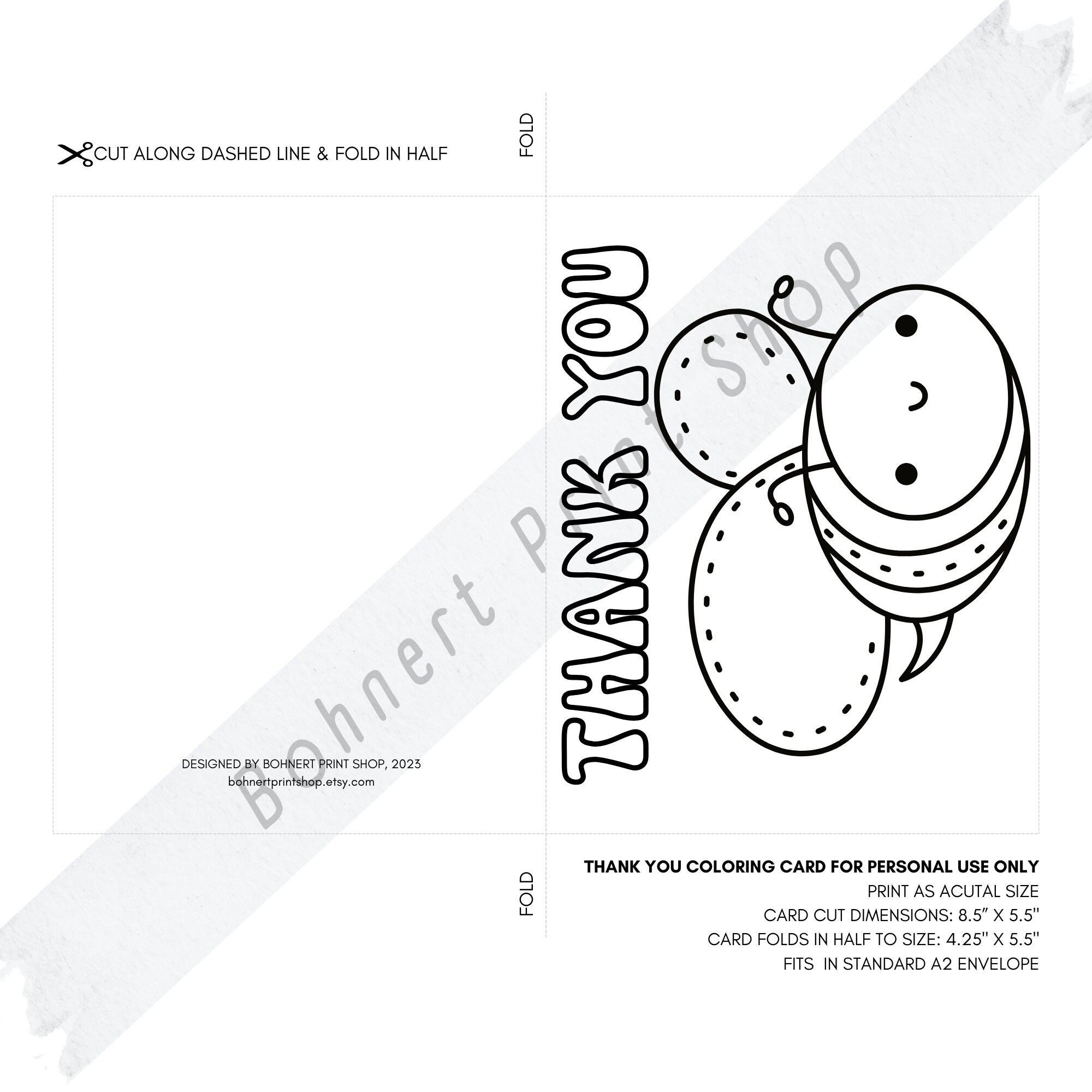 Printable Animal Theme Coloring Thank You Cards | Set of 6 Kid Cards ...