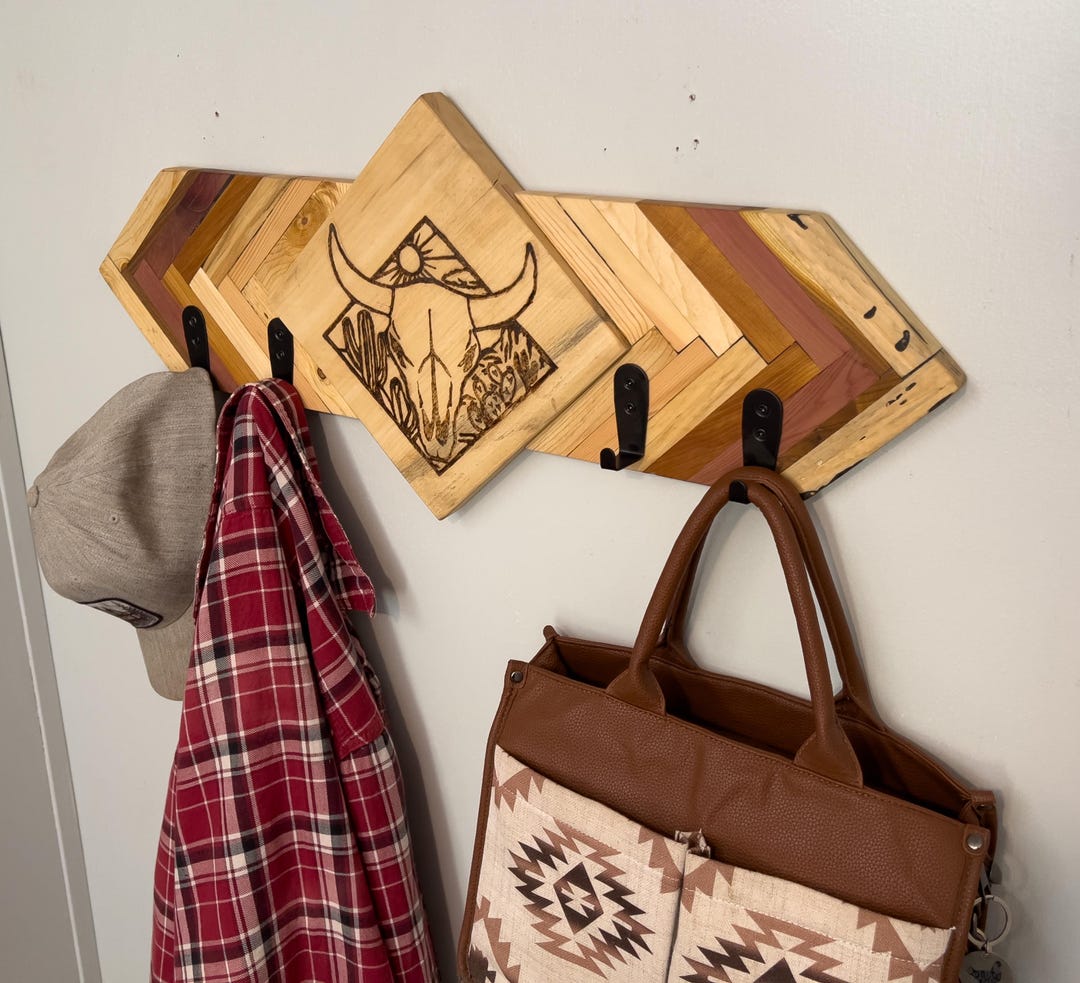 Rustic Entryway Organizer for Jacket Hanger Coat Rack Hat Western Art ...