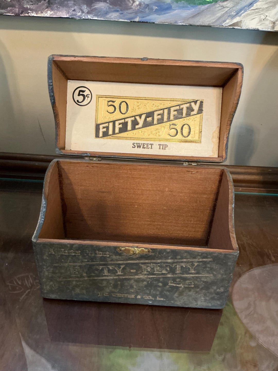 Antique Wooden Cigar Box | Fifty-fifty Sweet Tip Cent Advertising Box ...